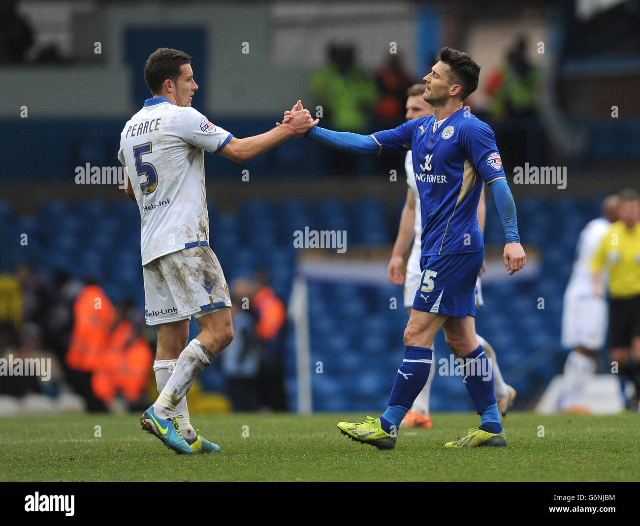 Leicester citys david nugent and leeds uniteds jason pearce hi-res ...