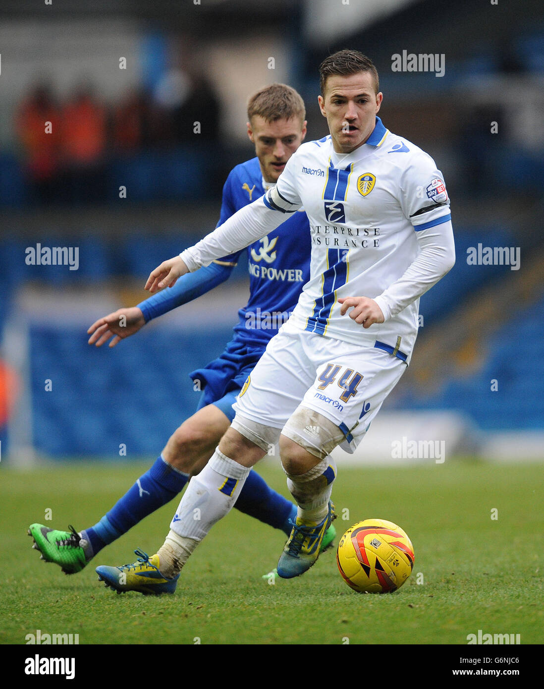 Leeds United's Ross McCormack (right) in action with Leicester City's ...