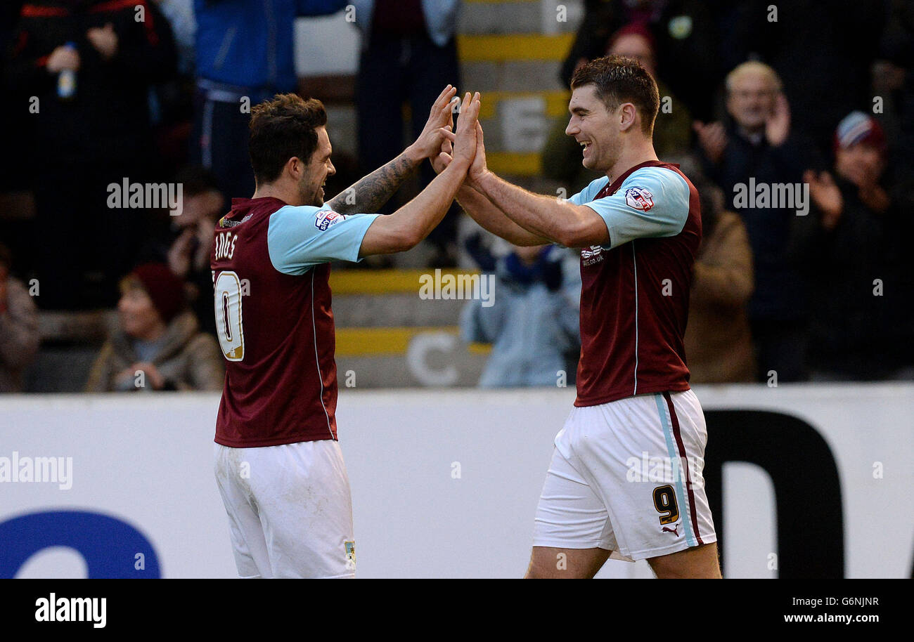 Burnley's Sam Volkes (right) celebrates scoring his teams first goal ...