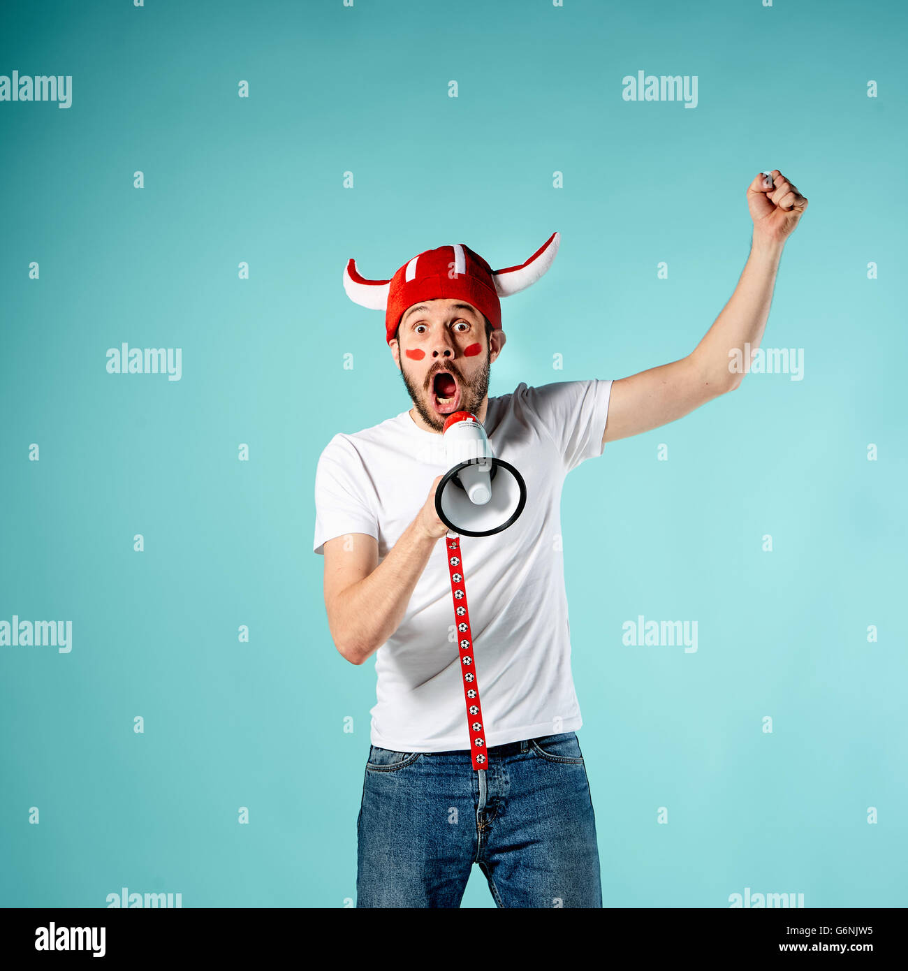 The face of football fan with different emotions on blue Stock Photo ...