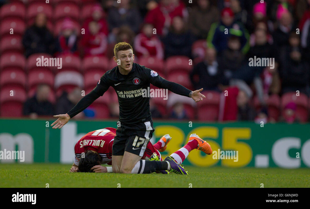 Middlesbrough's Rhys Williams and Charlton's Jordan Cook after ...