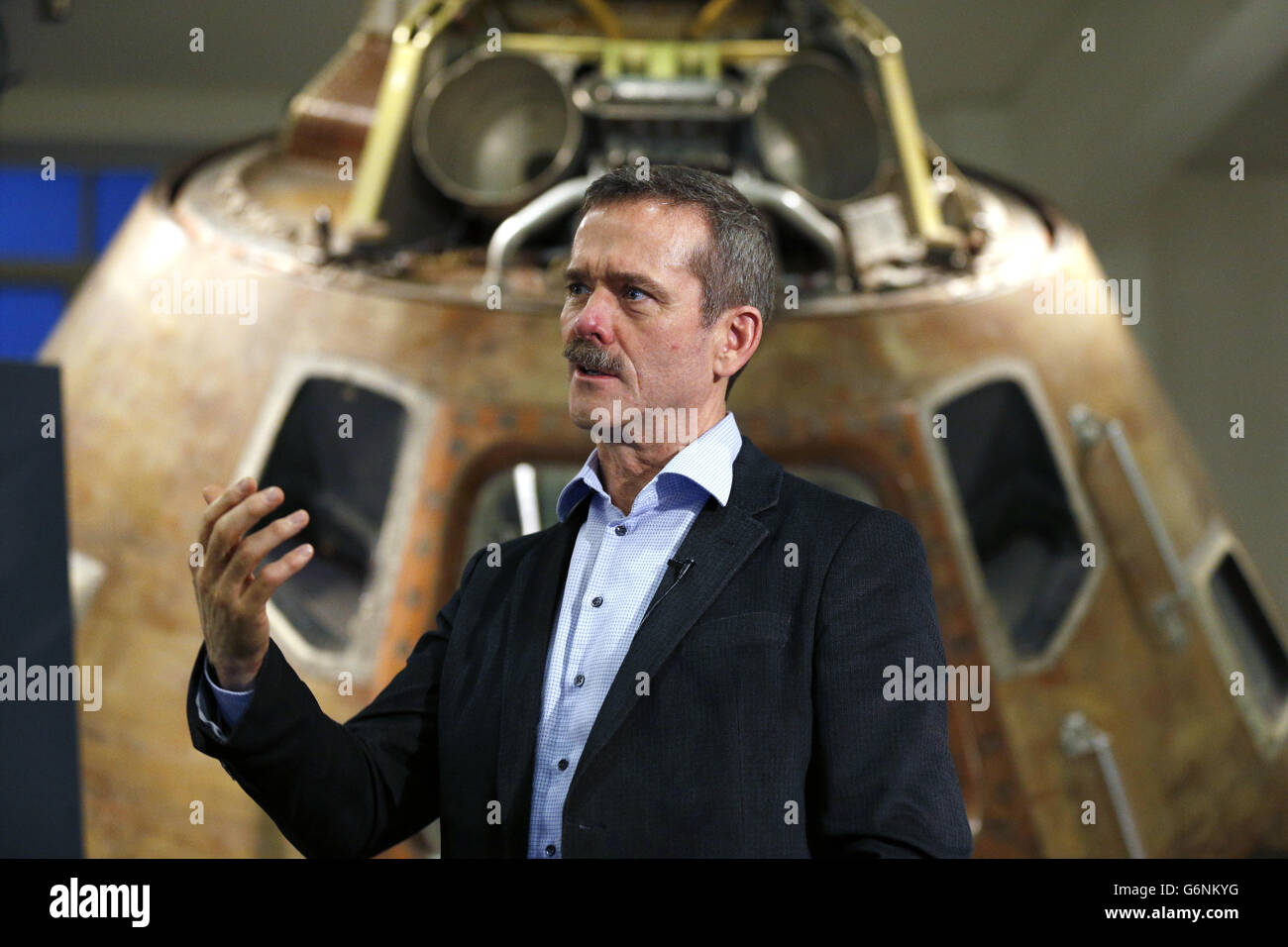 Astronaut Chris Hadfield attends a photo call in front of the Apollo 10 ...