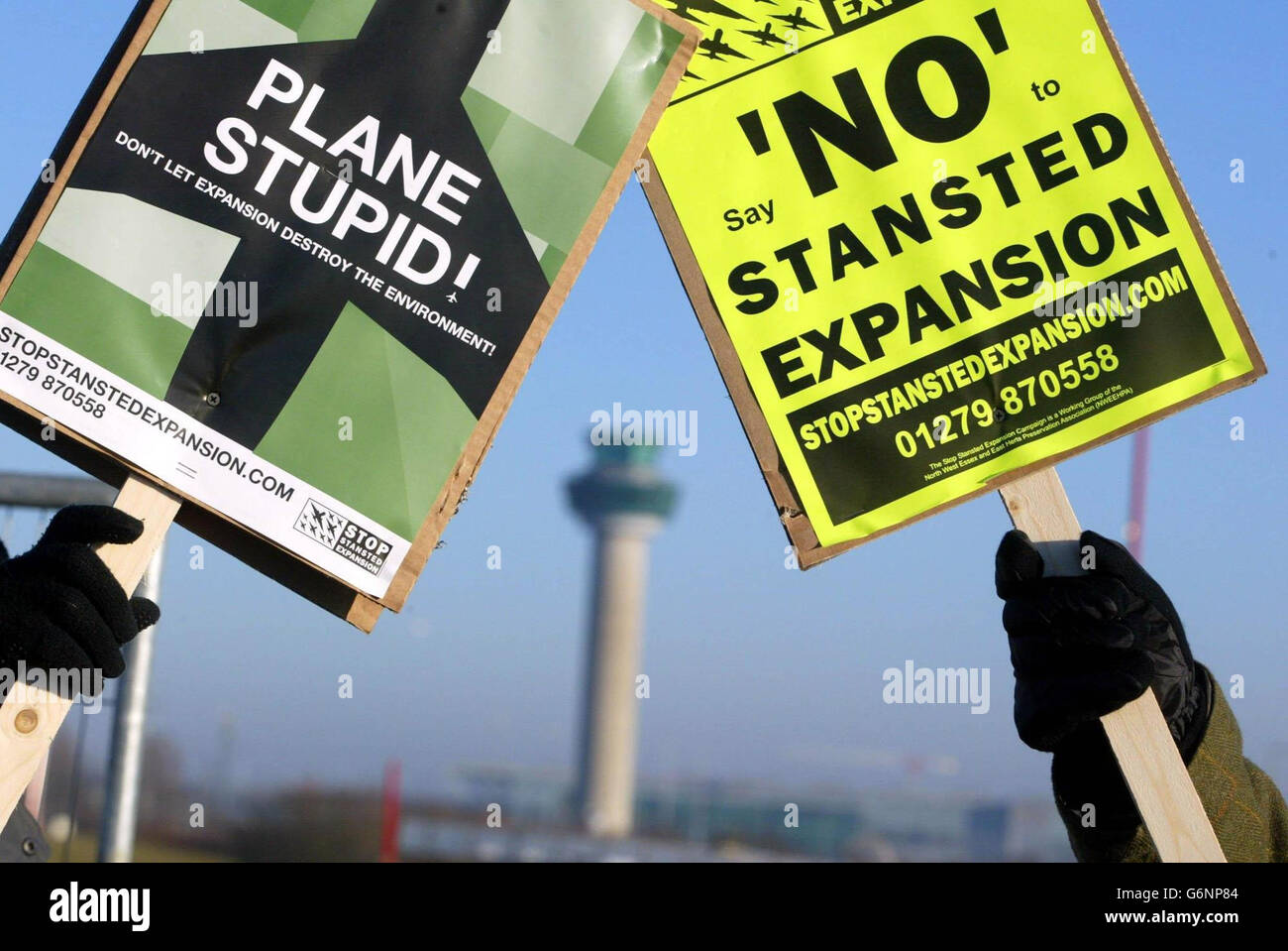 Protesters against expansions at Stansted airport, gather as a meeting ...