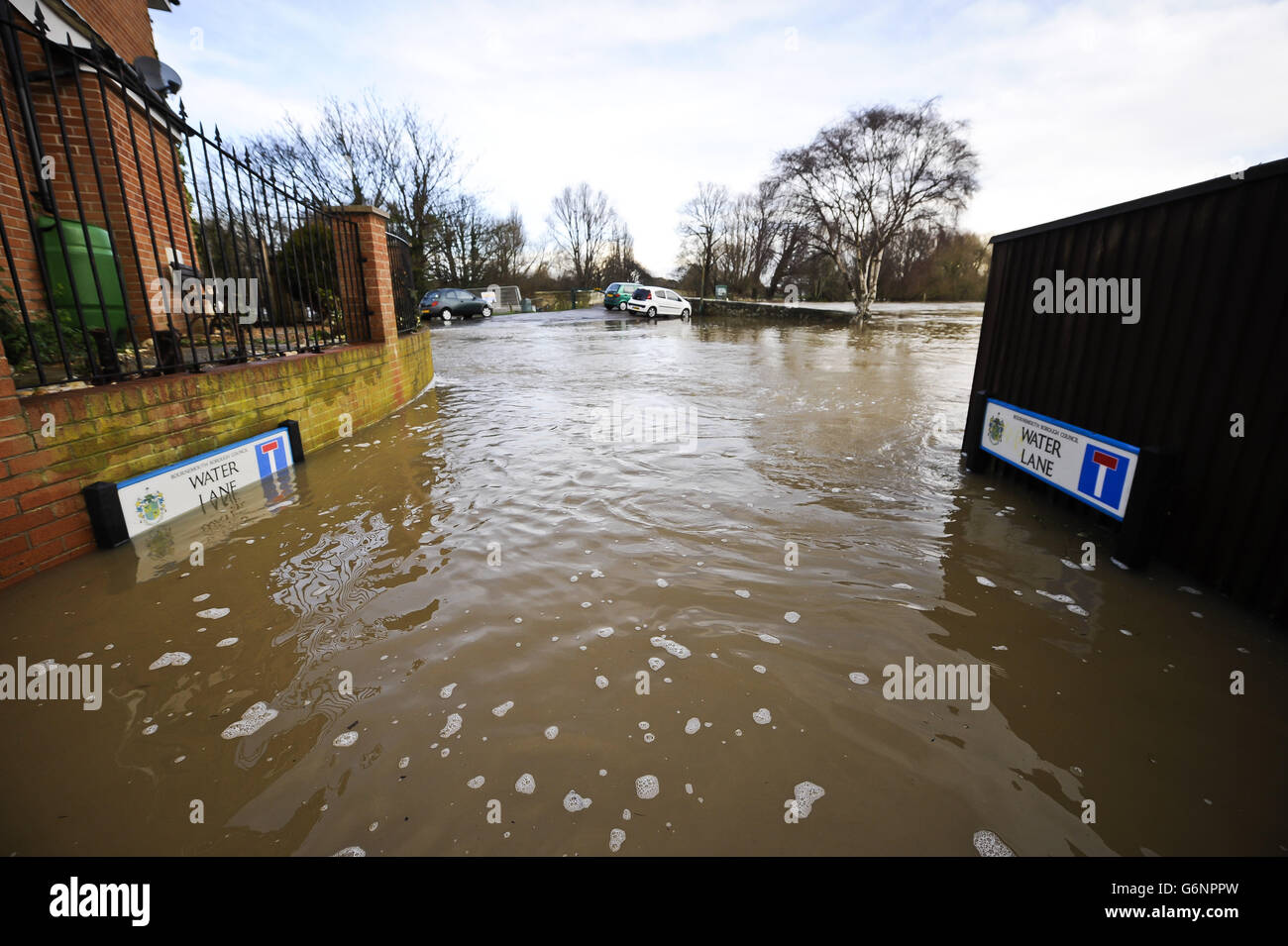 A view of the overflowing River Stour at Ilford, near Bournemouth ...