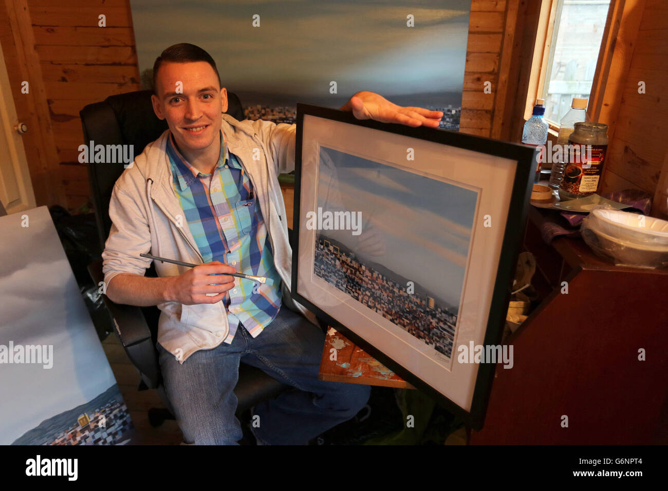 Paul Morrison, in his garden shed at his west Belfast home as a studio ...