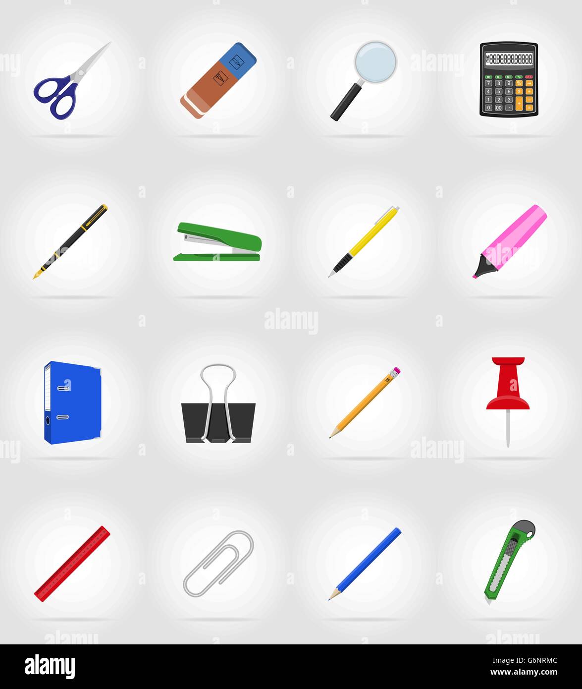 stationery equipment set flat icons vector illustration isolated on ...
