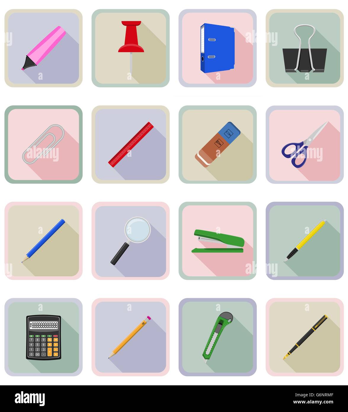 stationery equipment set flat icons vector illustration isolated on ...