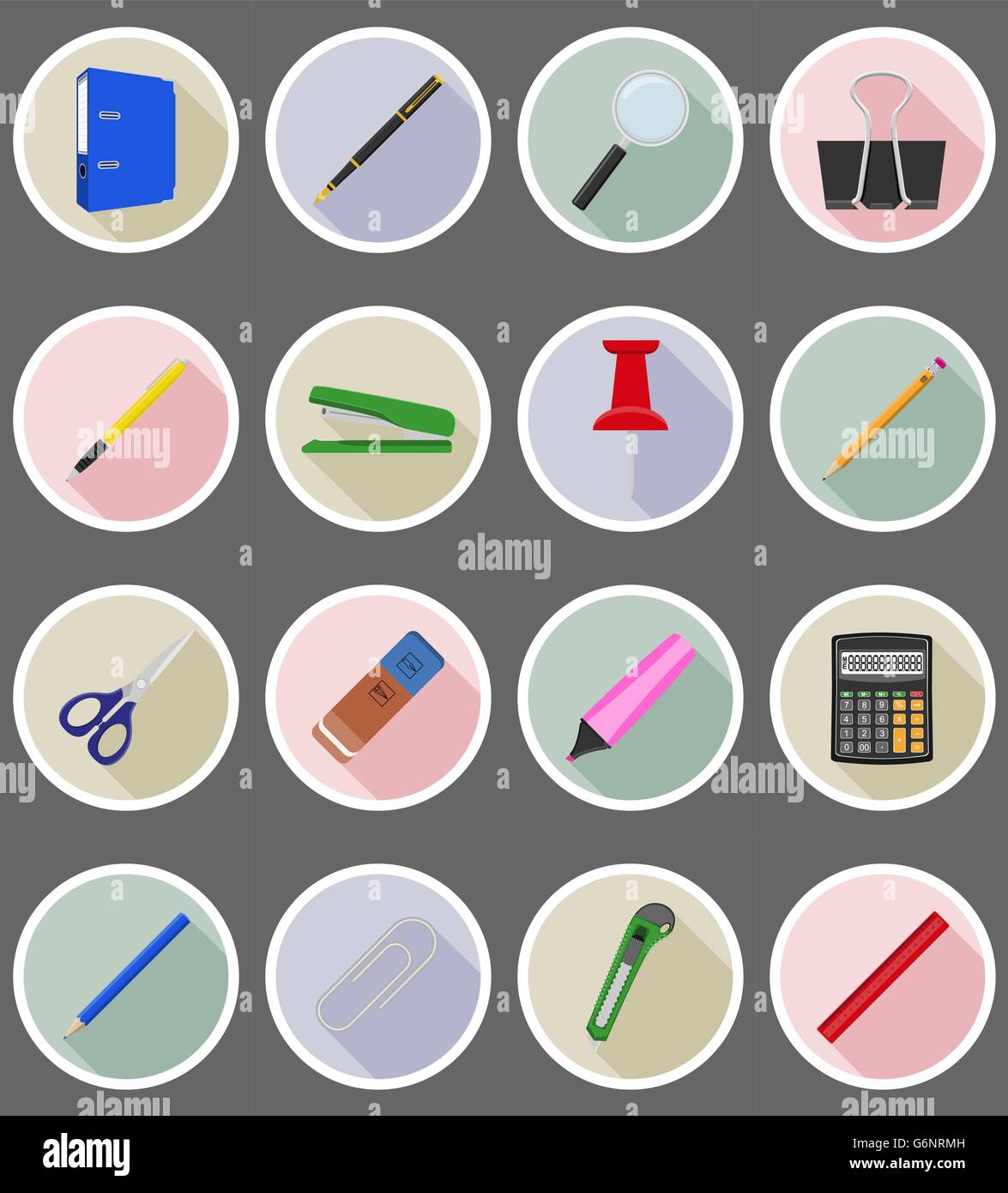 stationery equipment set flat icons vector illustration isolated on ...