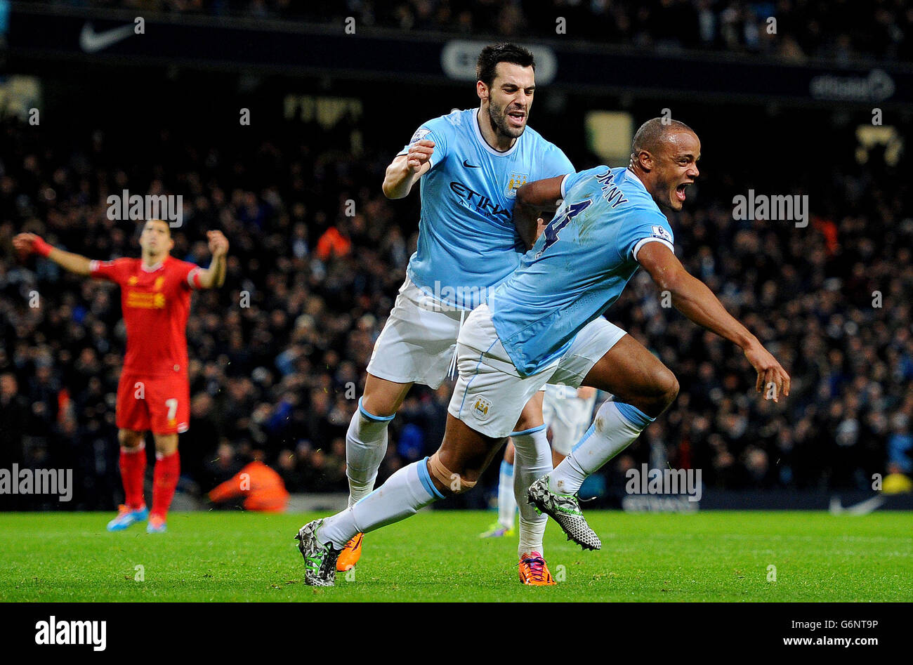 Manchester City's Vincent Kompany celebrates scoring his teams first ...