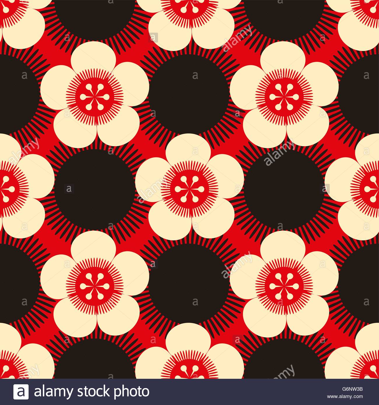a Japanese style seamless tile with cherry flowers patterns in red ...