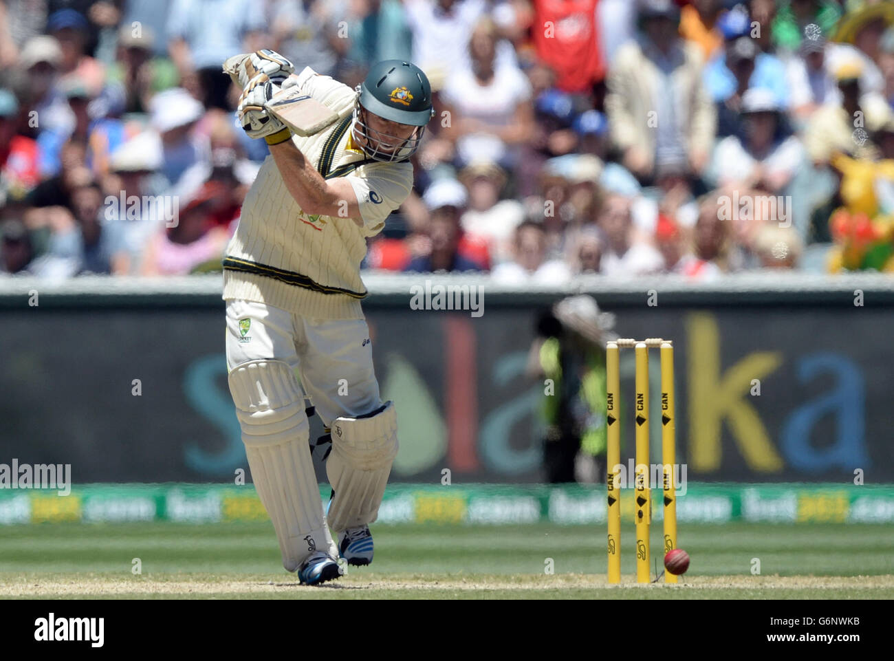 Australia's Chris Rogers hits his 100th run during day four of the ...