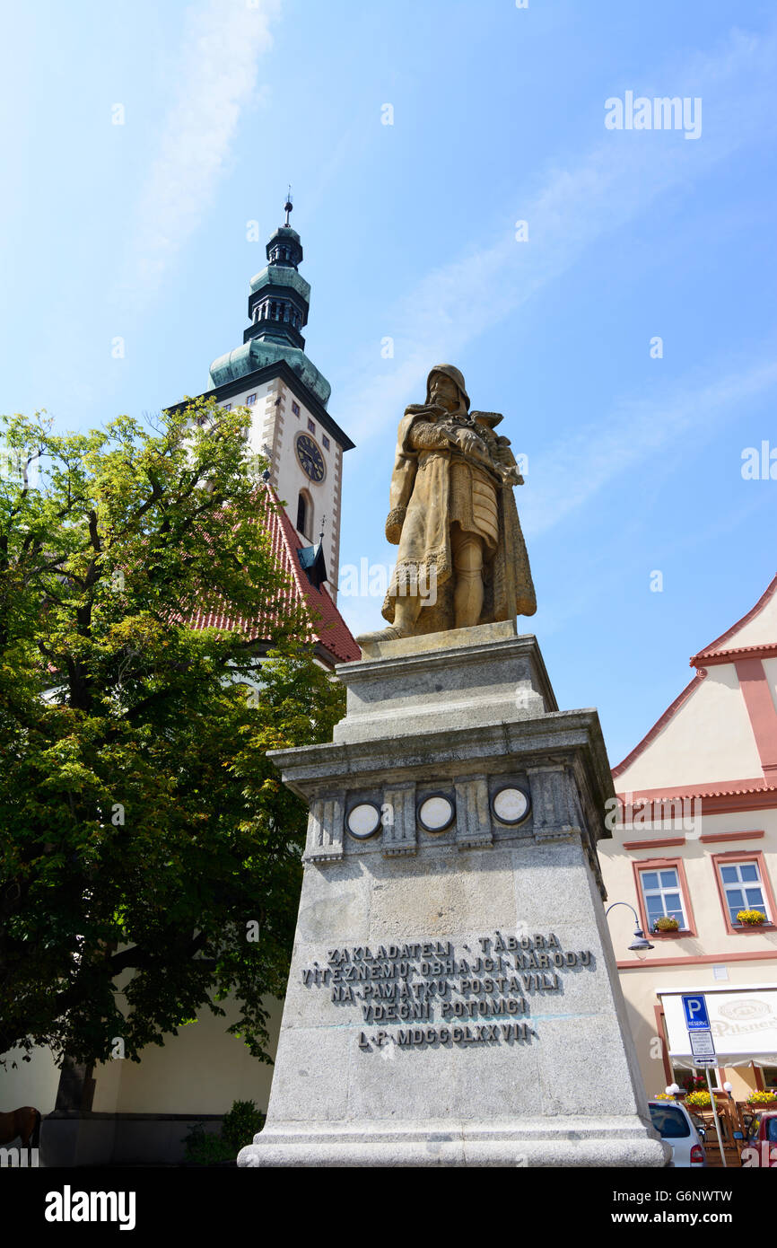 Main square with Zizka Monument and Dean Church, Tabor, Czech Republic ...