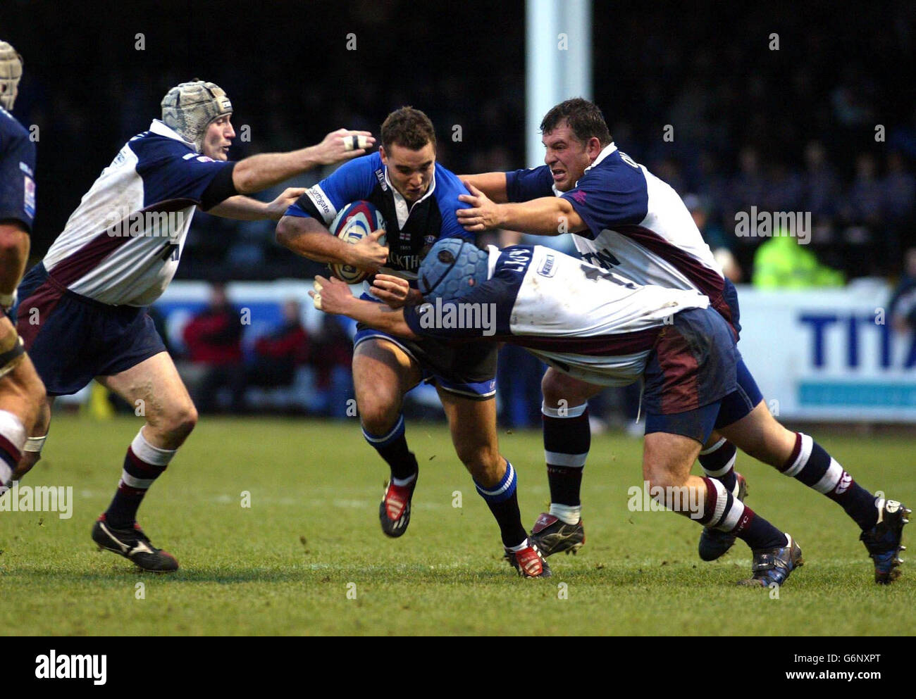 Rotherham v Bath. Bath's Olly Barkley meets the Rotherham defence ...
