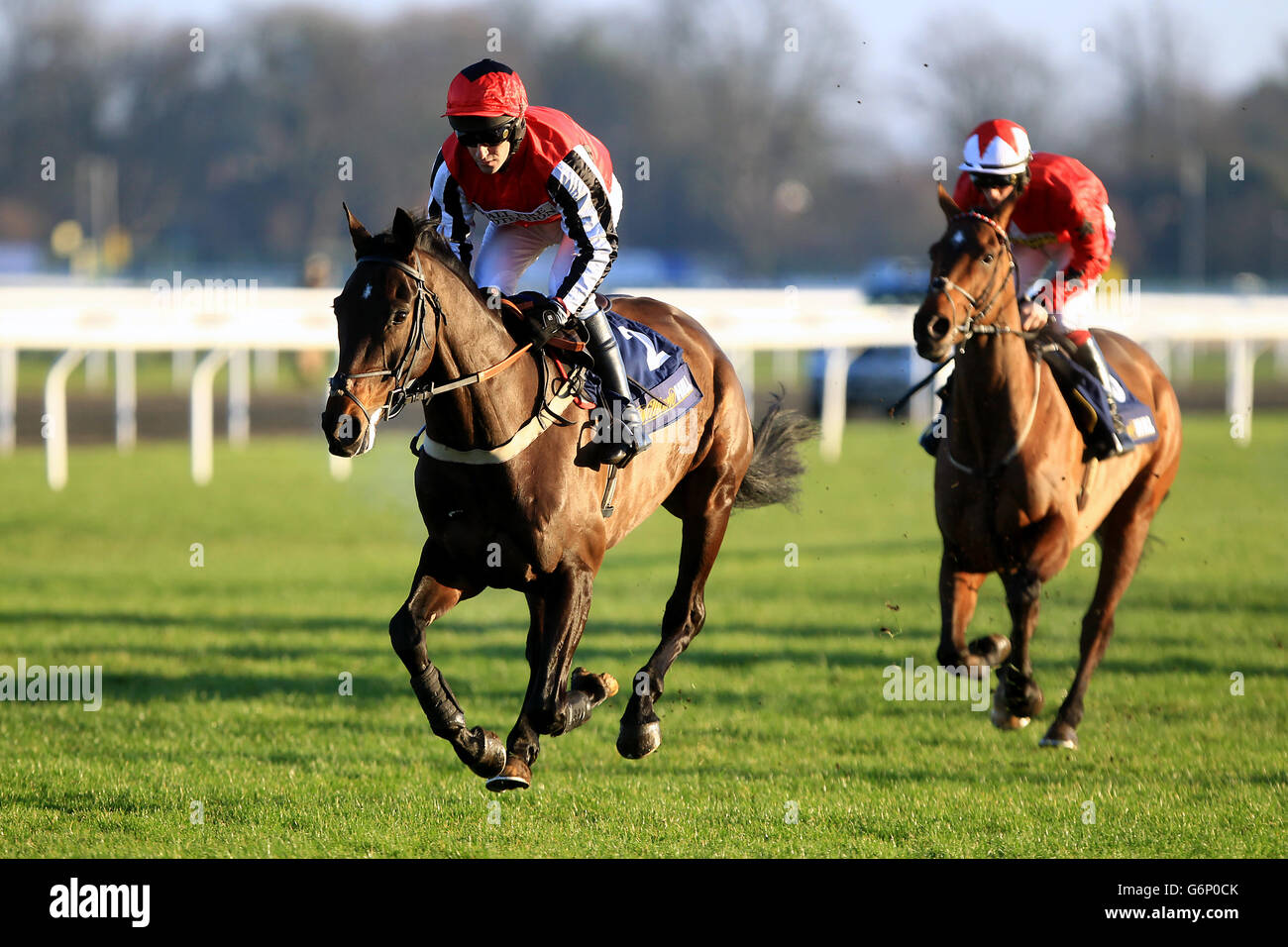 Jockey Brian Harding on Duke Of Navan (left) and Sam Twiston-Davies on ...