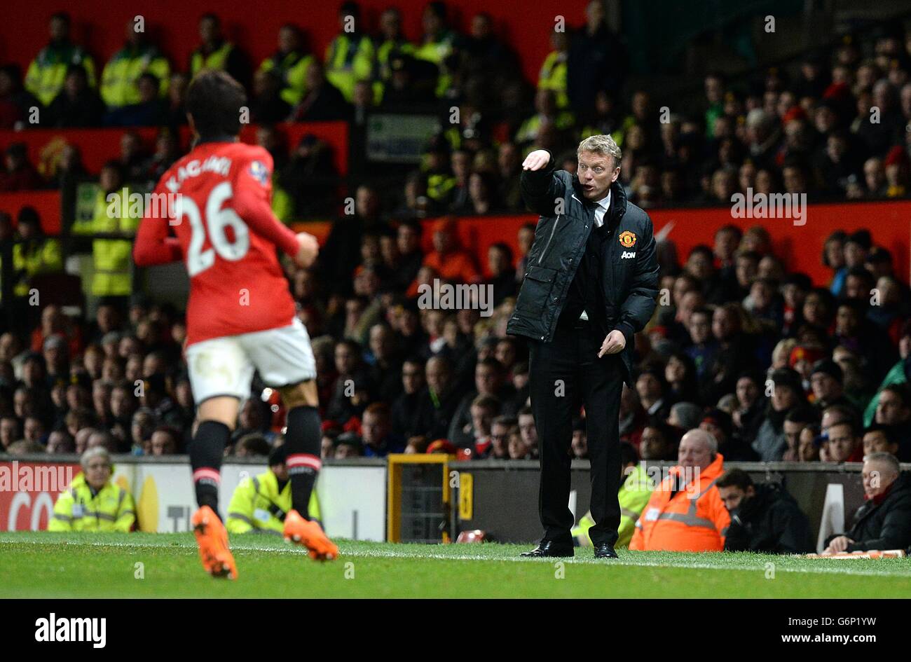 Manchester United manager David Moyes gestures on the touchline Stock ...