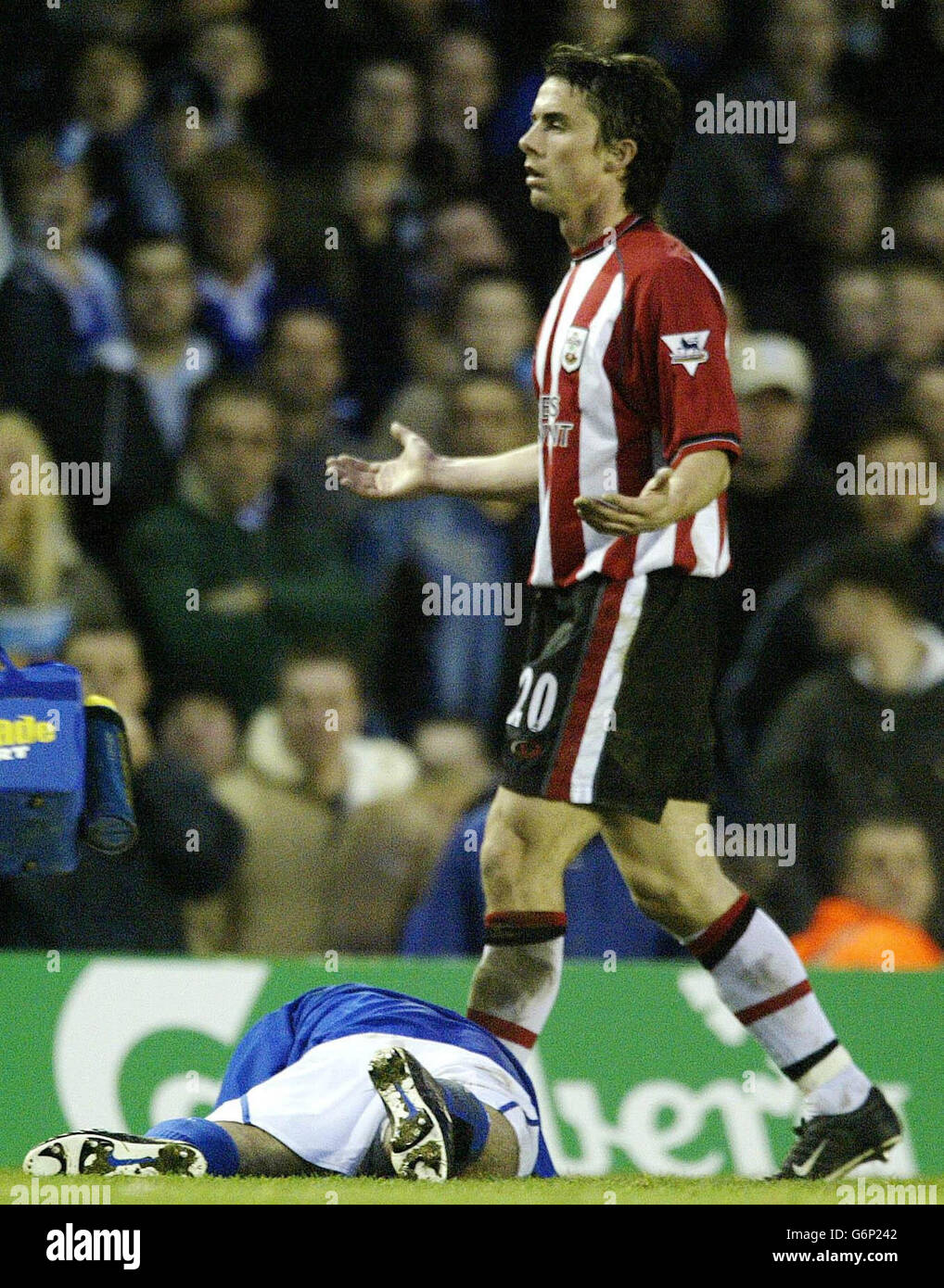 Southampton's David Prutton looks at referee Steve Bennett as he sent ...
