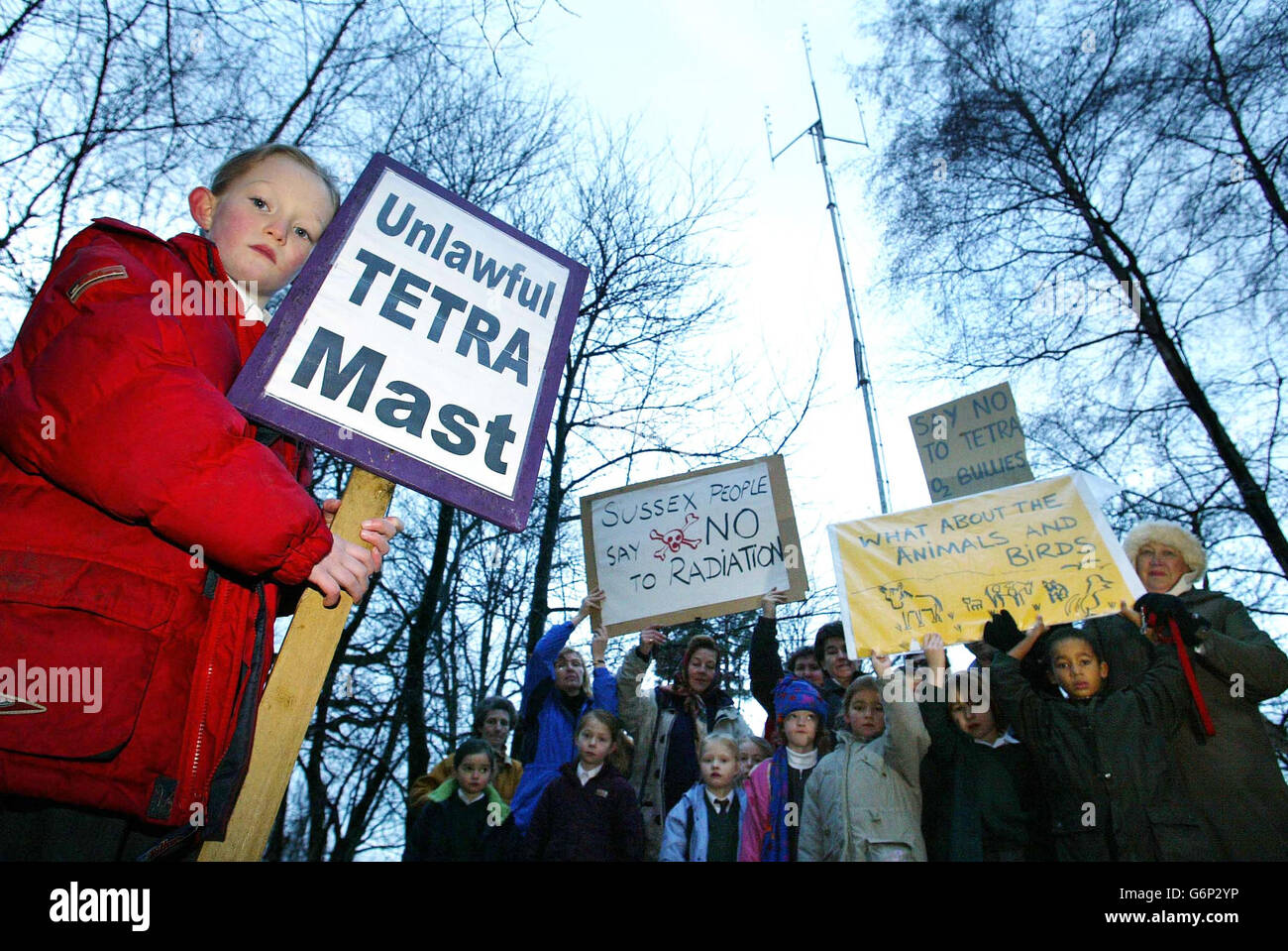 Residents of Rogate in West Sussex protest next to a newly erected ...
