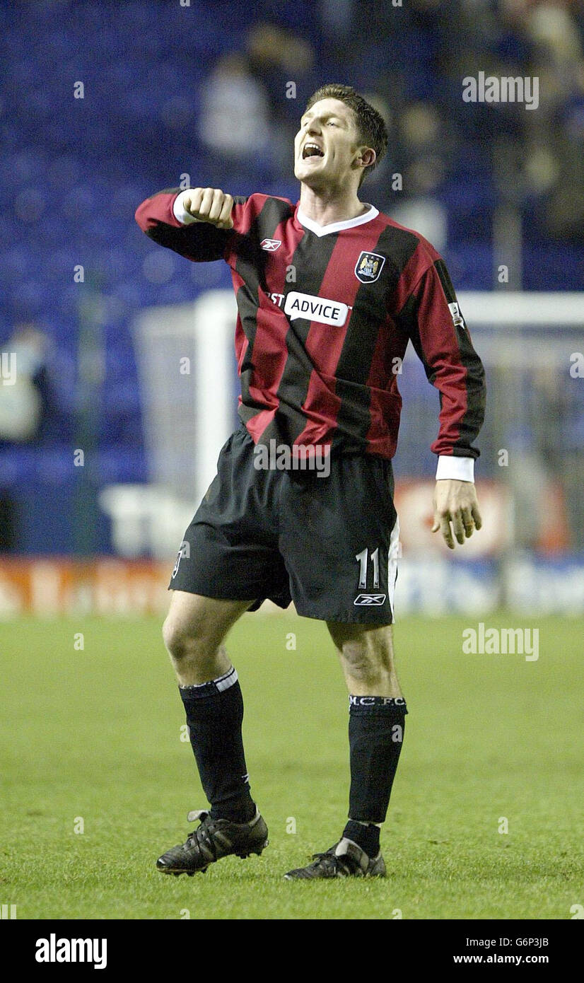 Manchester City's Jonathan Macken celebrates scoring the third goal as ...