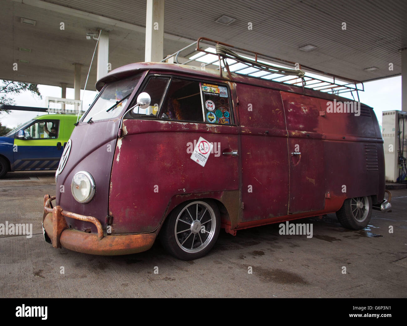 Vw camper van at motorway petrol station on the a3 hi-res stock ...