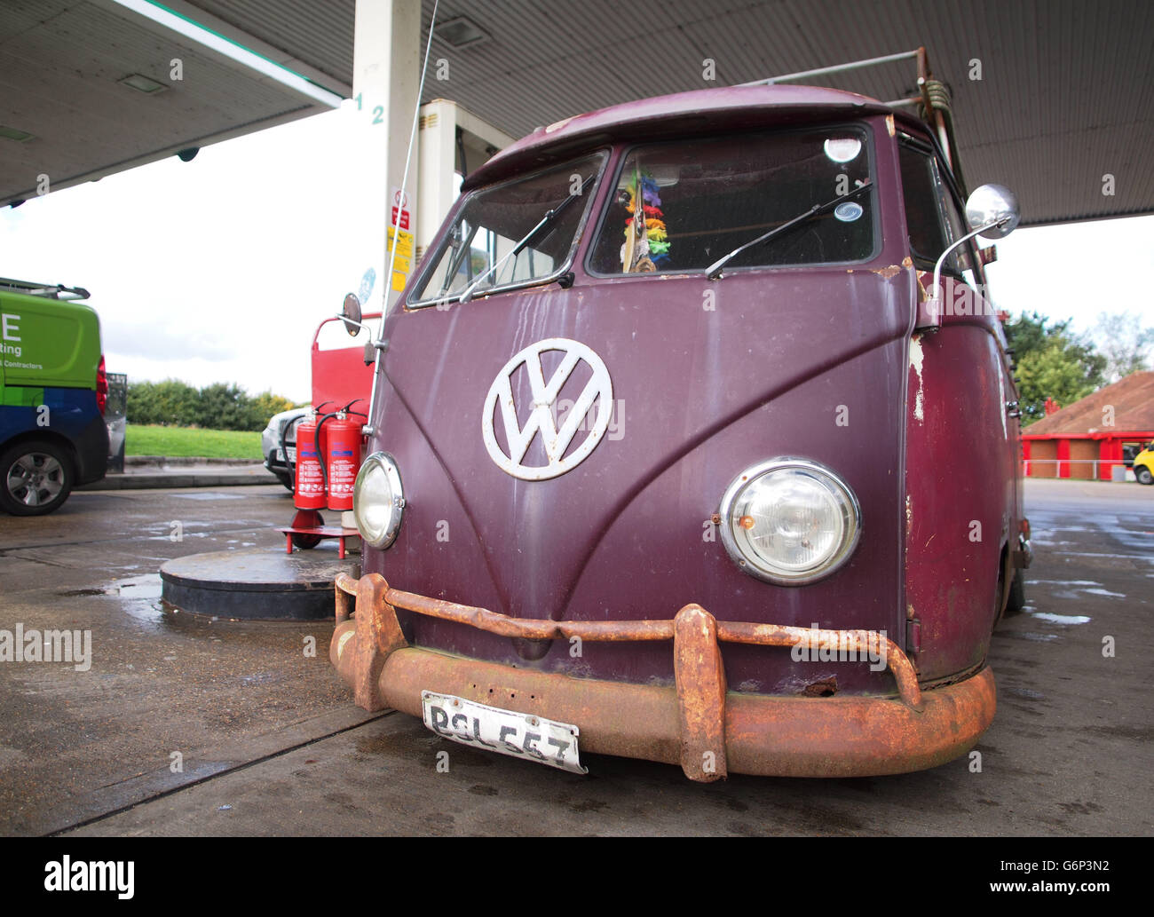 Vw camper van at motorway petrol station on the a3 hi-res stock ...