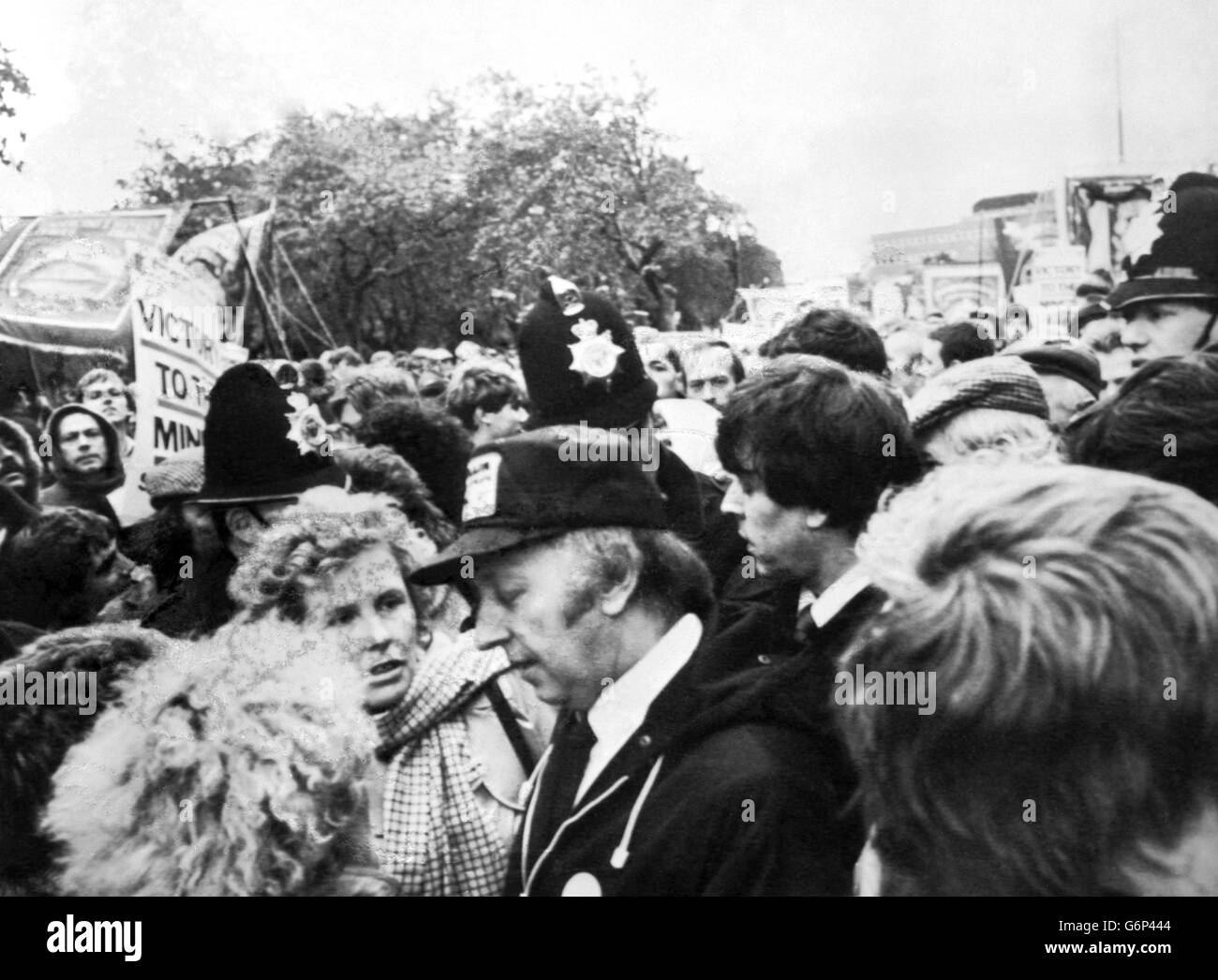 Arthur Scargill during a miners' rally at Sunderland. A tin of cat food ...