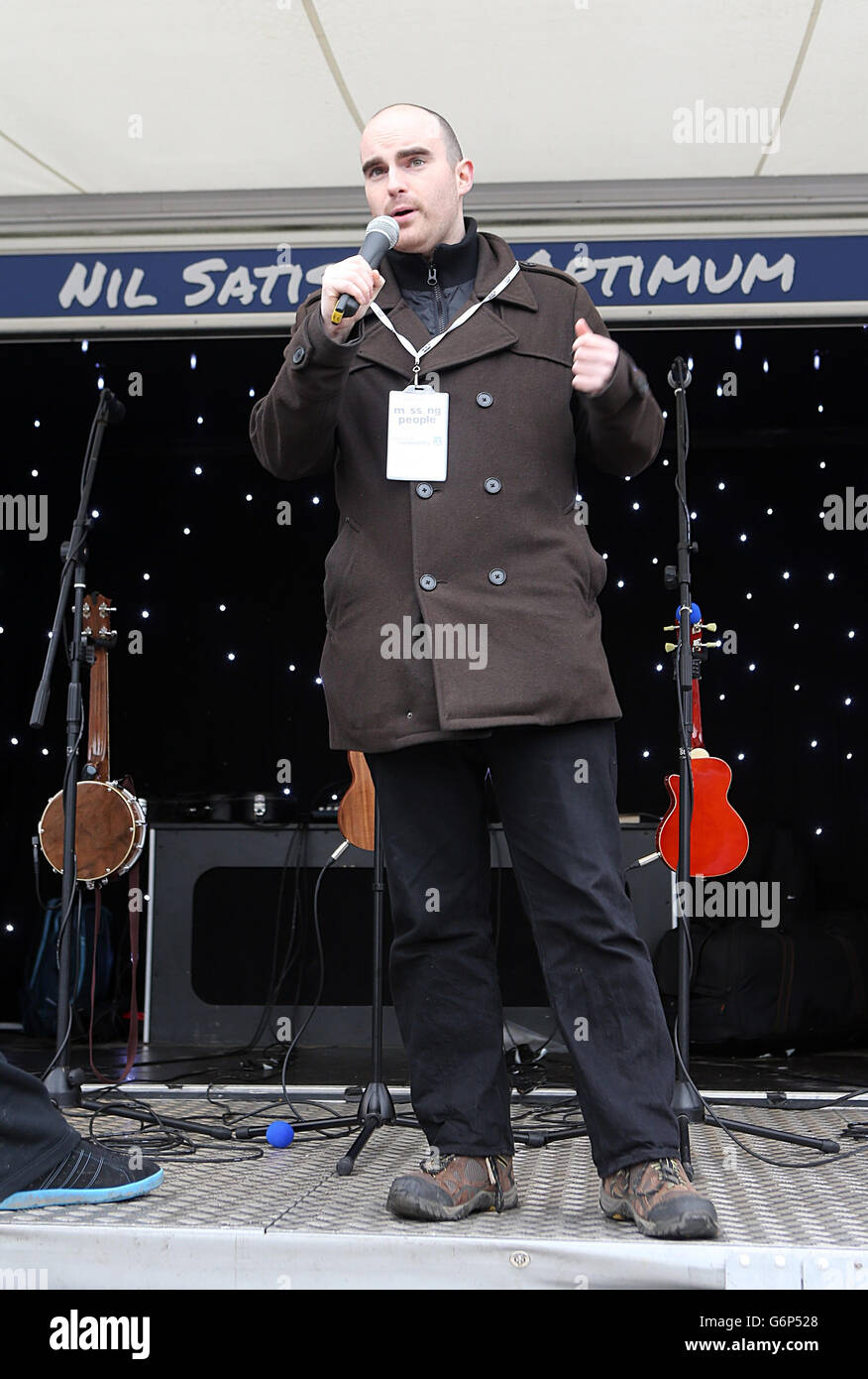 Martin Crosby from the missing people charity on stage in the Everton ...