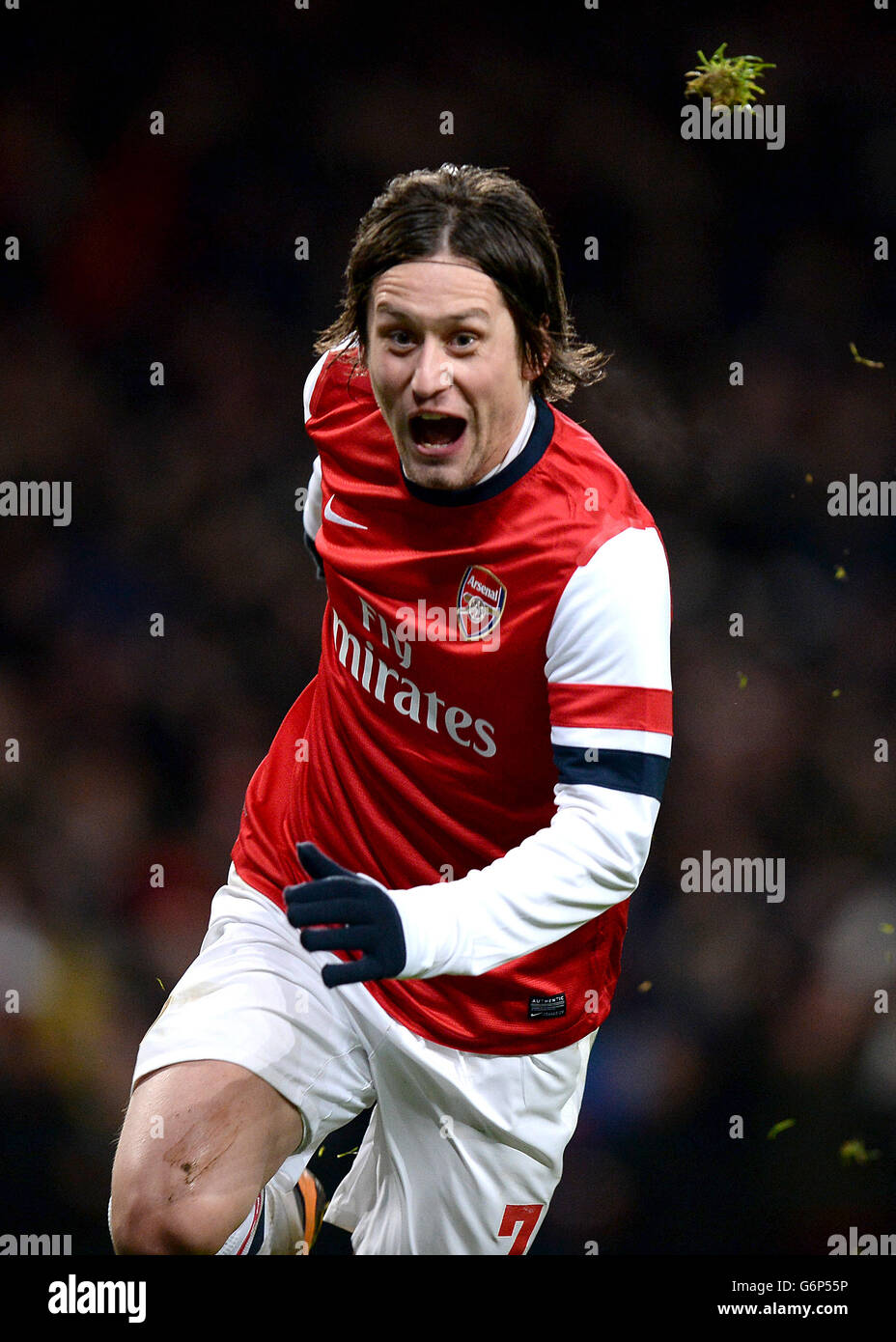 Arsenal's Tomas Rosicky celebrates scoring his side's second goal of ...