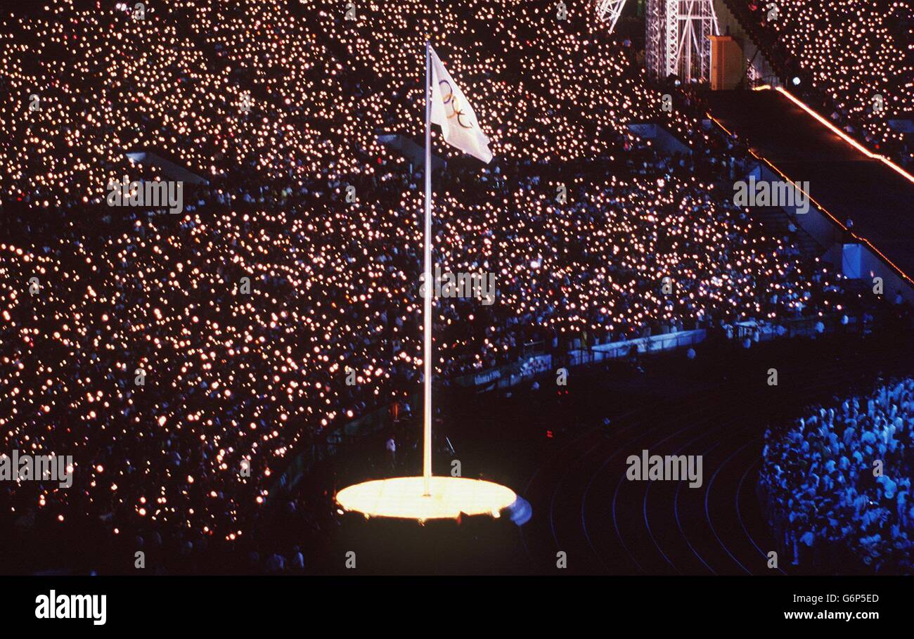 Atlanta Olympic Games 1996 - Opening Ceremony. The Olympic flag at the ...
