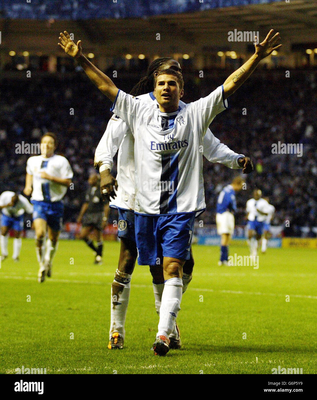 Adrian Mutu celebrates scoring Chelsea's 3rd goal against Leicester ...
