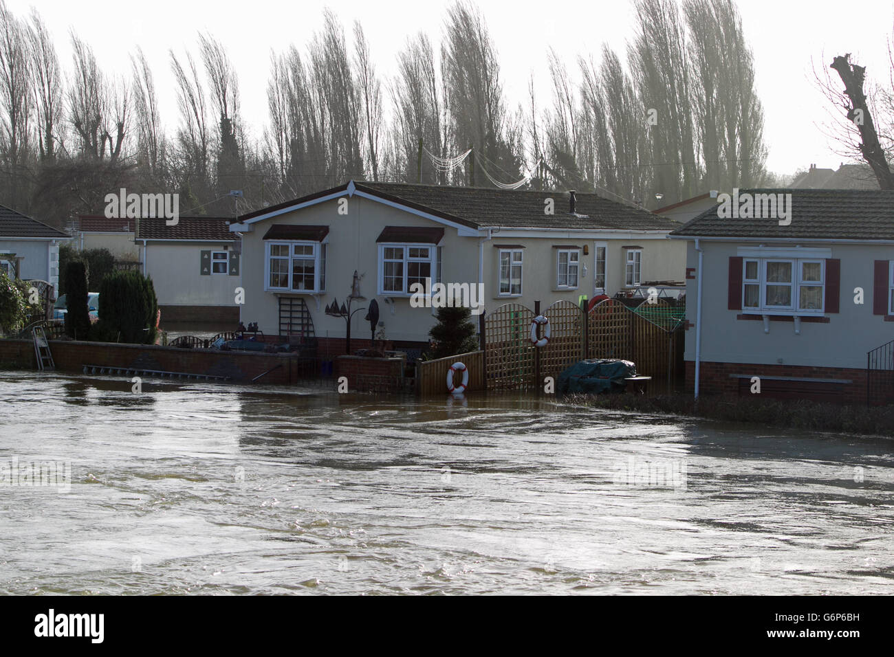 Flooding at Iford Bridge Home Park near Christchurch, Dorset where the ...