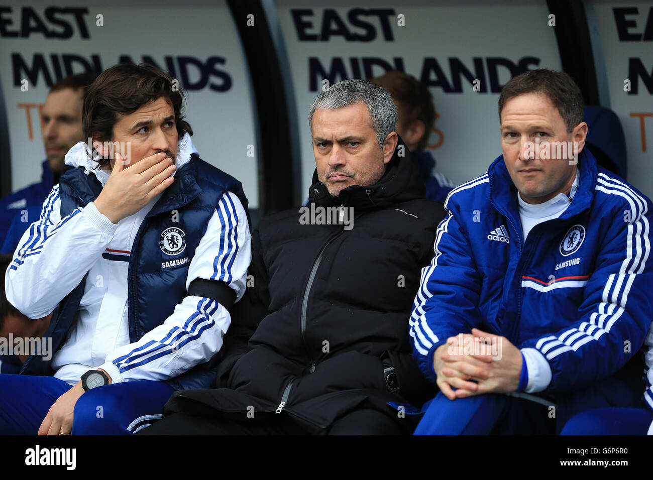 Chelsea manager Jose Mourinho (centre) with assistant first team ...
