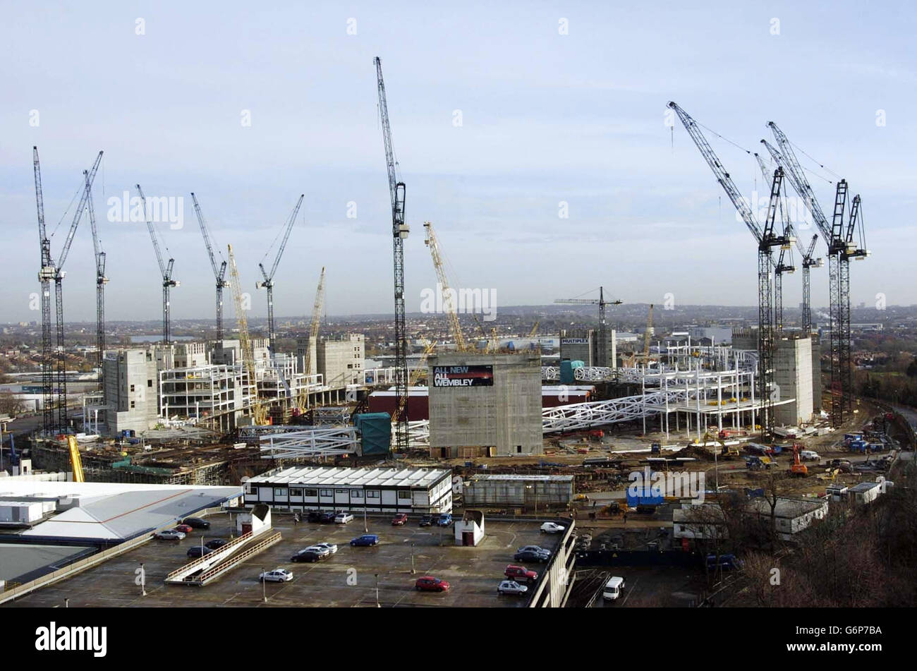 The scene at the construction site of the new Wembley Stadium, London ...