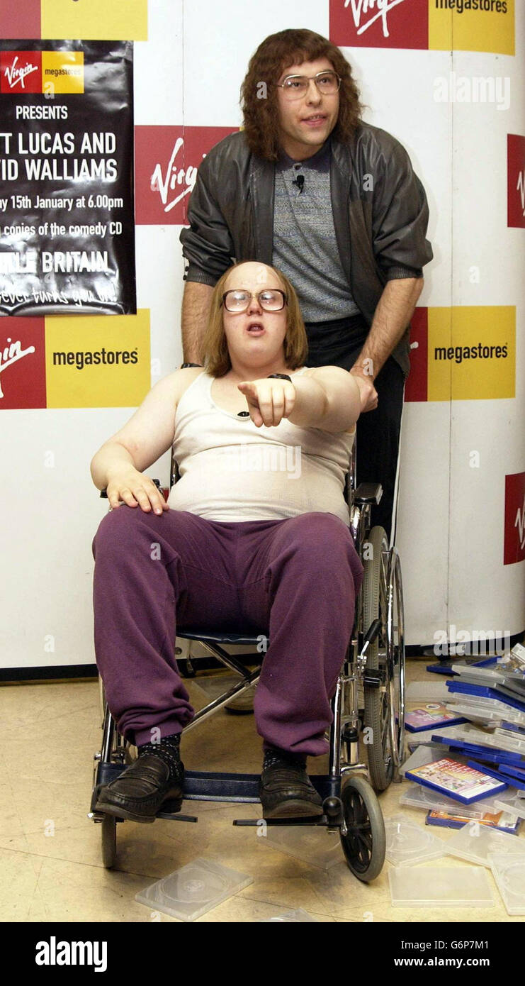 Comedians matt lucas andy in wheelchair david walliams lou hi-res stock ...