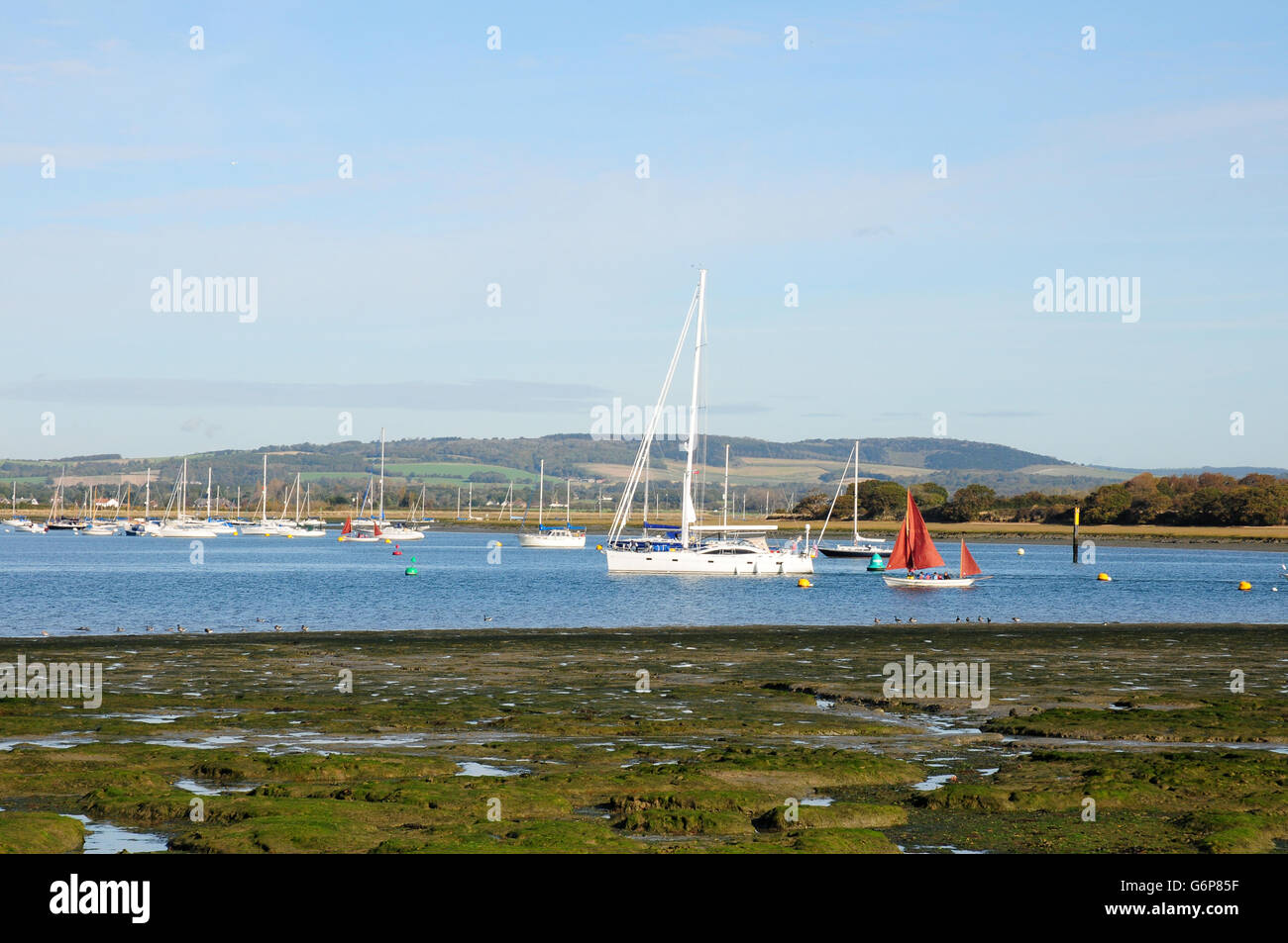 Boats in Chichester Channel, Itchenor Stock Photo - Alamy