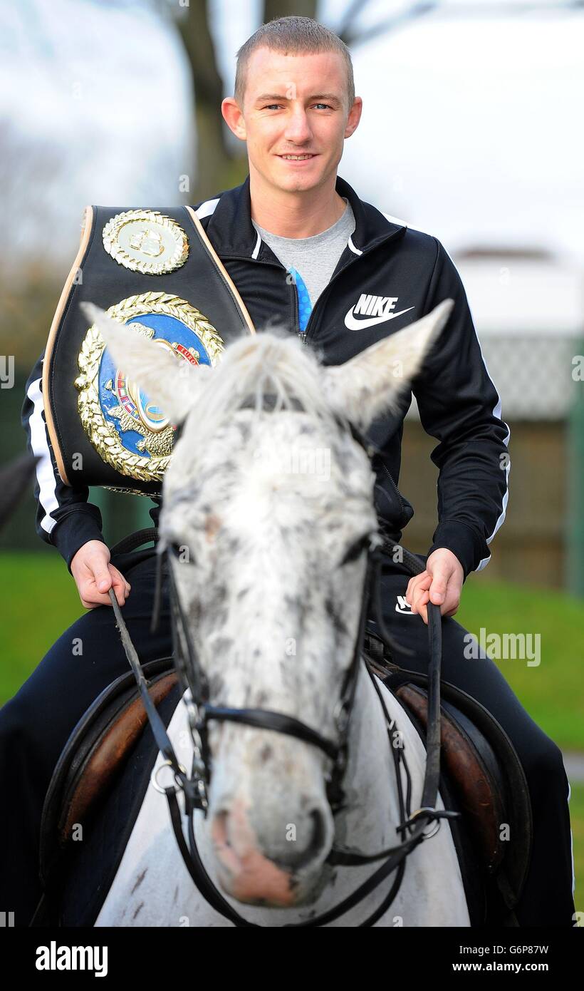 Boxer paul butler on horseback during photocall at aintree racecourse ...
