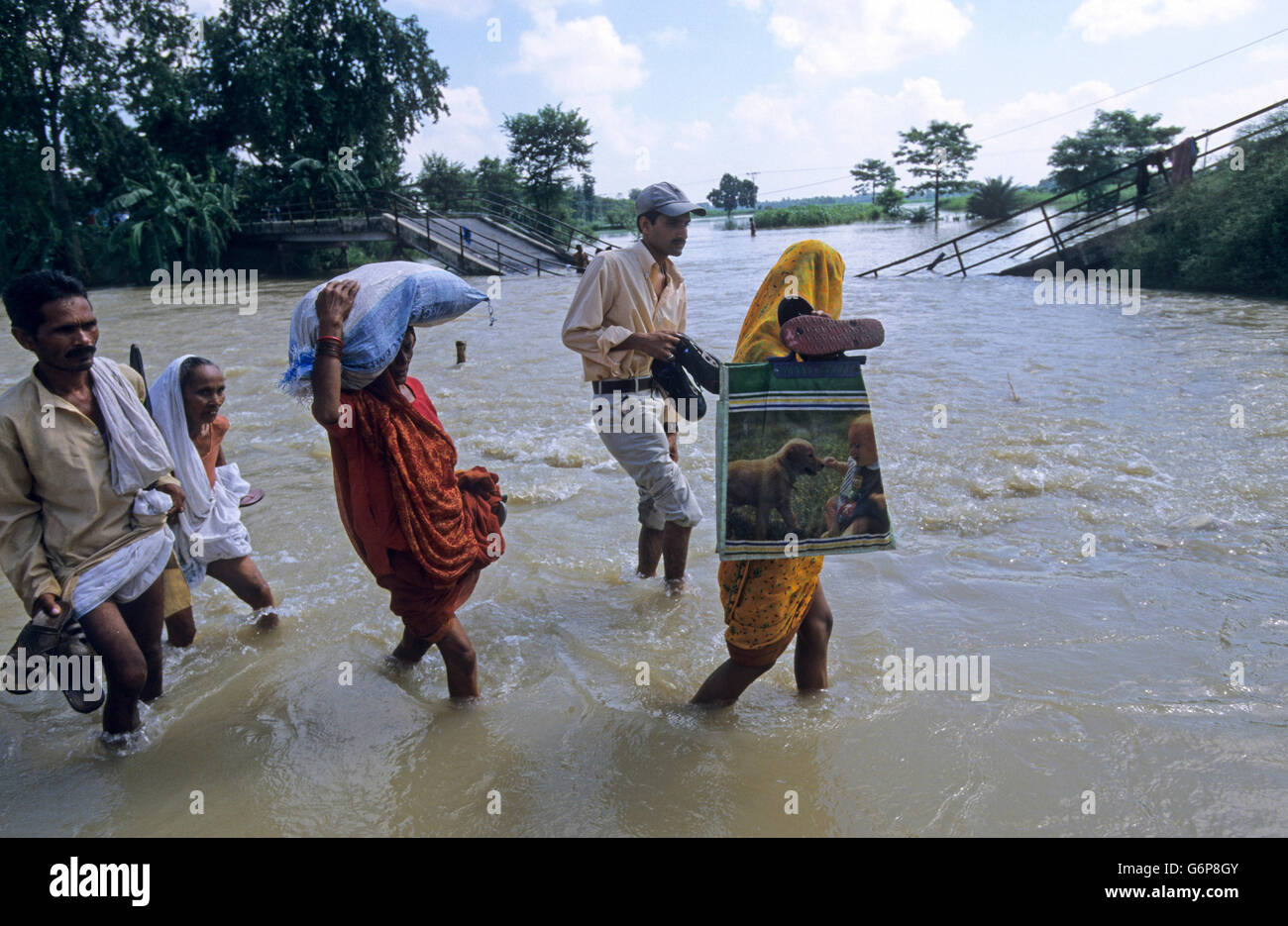 INDIA, Bihar, submergence at Bagmati river a branch of Ganges / Ganga ...