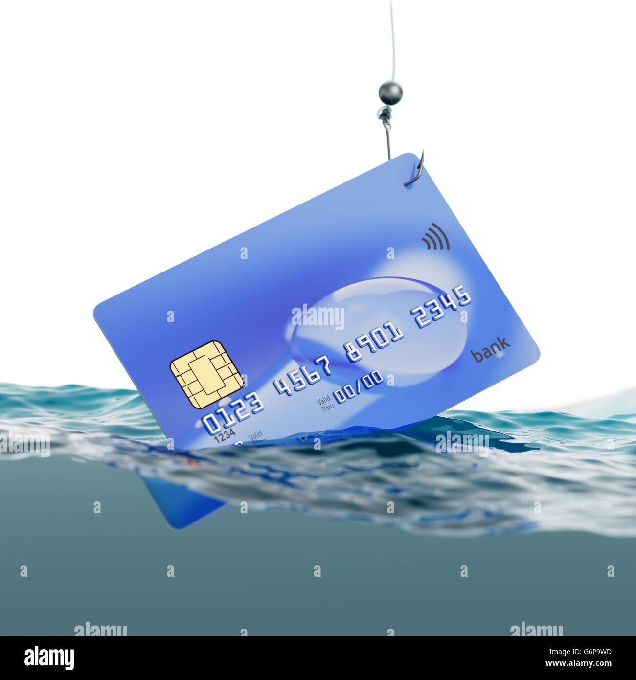 Fishing bank credit card fraud split level concept 3d illustration ...