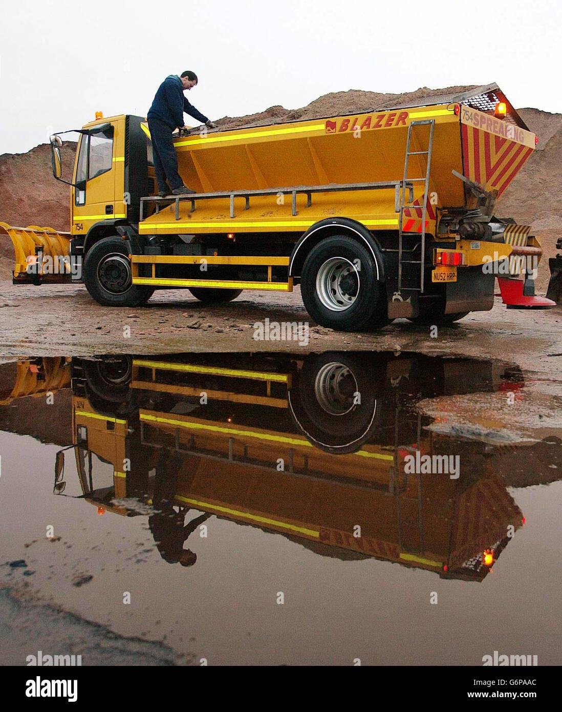 Staff load road gritters with salt at North Tyneside council depot in ...