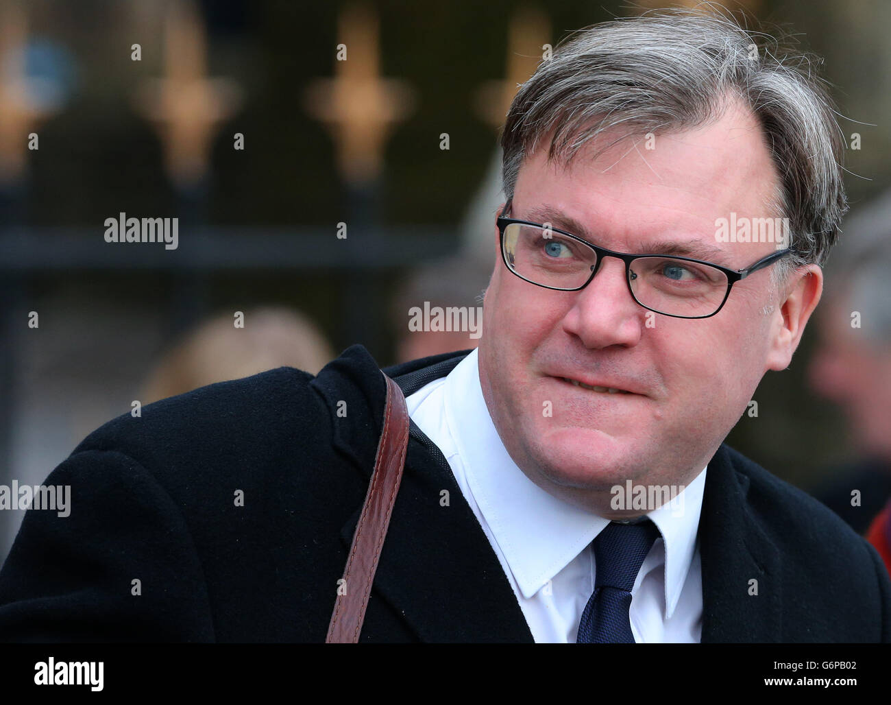 Shadow Chancellor of the Exchequer Ed Balls, leaves the funeral of MP ...
