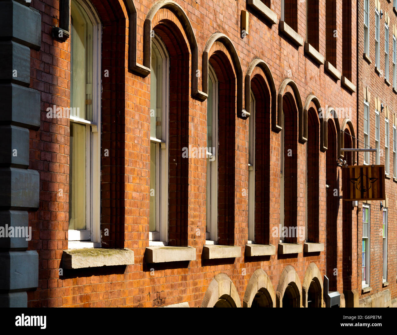 Red brick buildings in the Lace Market area of Nottingham city centre ...