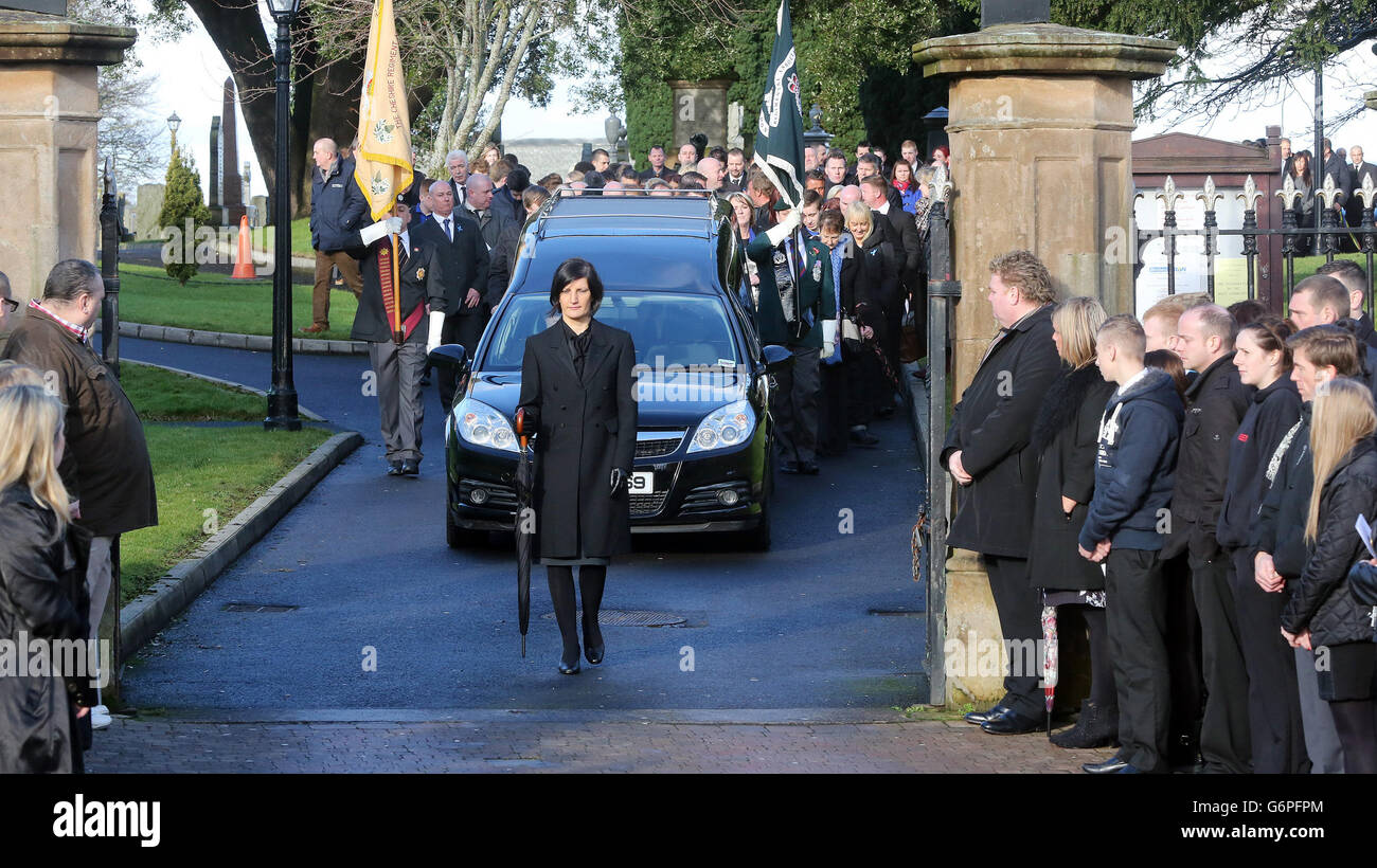 The coffin of Simon Chase is brought to Christ Church in Limavady, Co ...