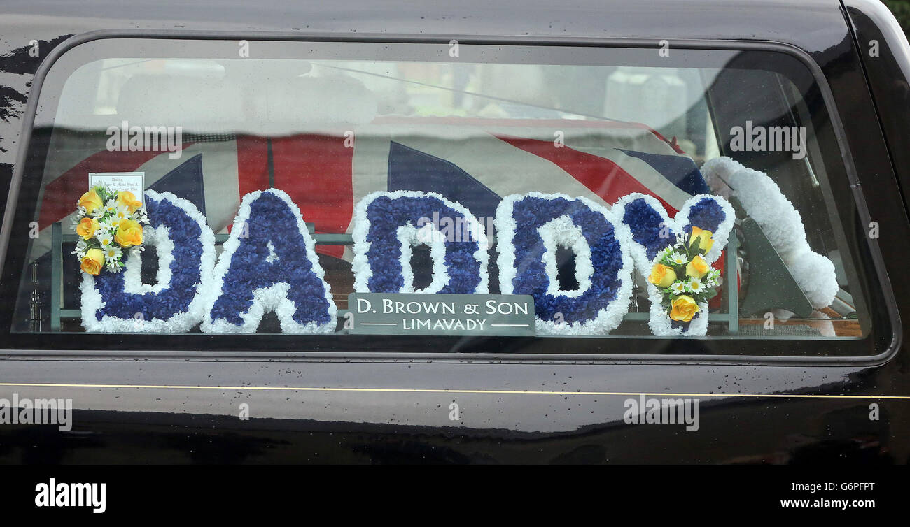 The coffin of Simon Chase is brought to Christ Church in Limavady, Co ...