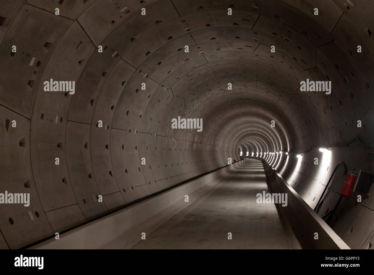 Round concrete elements of a built subway tunnel under construction ...