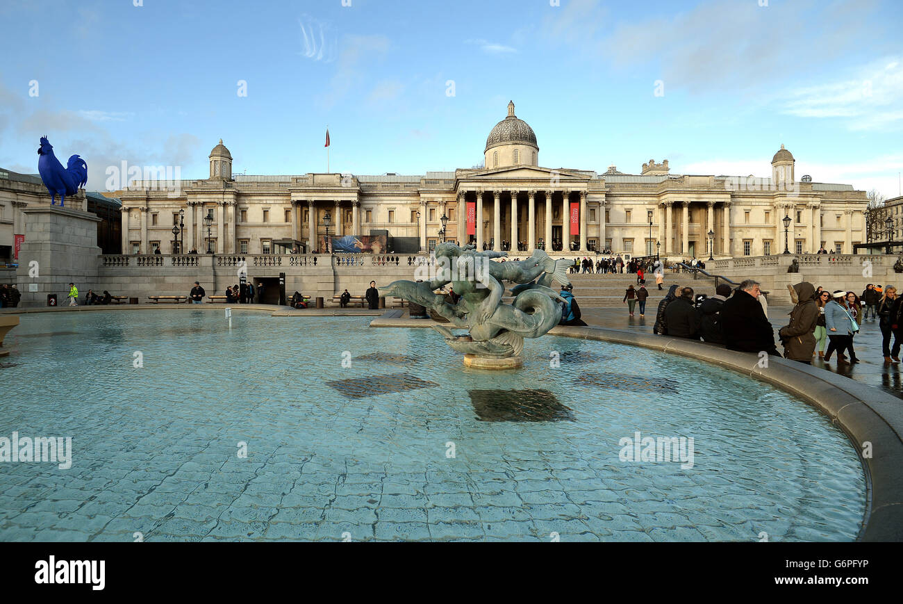 A view of the main entrance of the National Gallery in Trafalgar Square ...