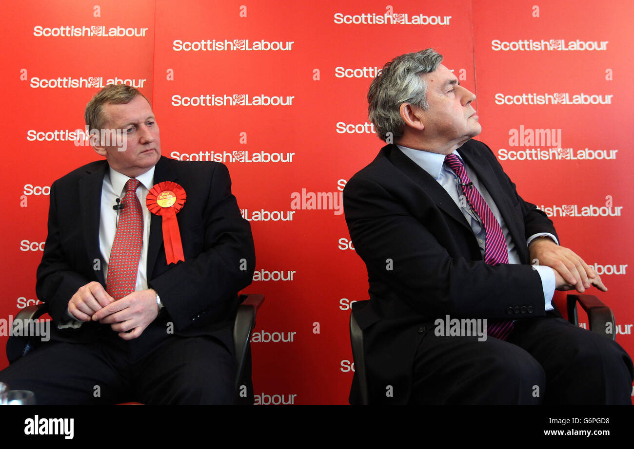 Former Prime Minister Gordon Brown with candidate Alex Rowley (left) as ...