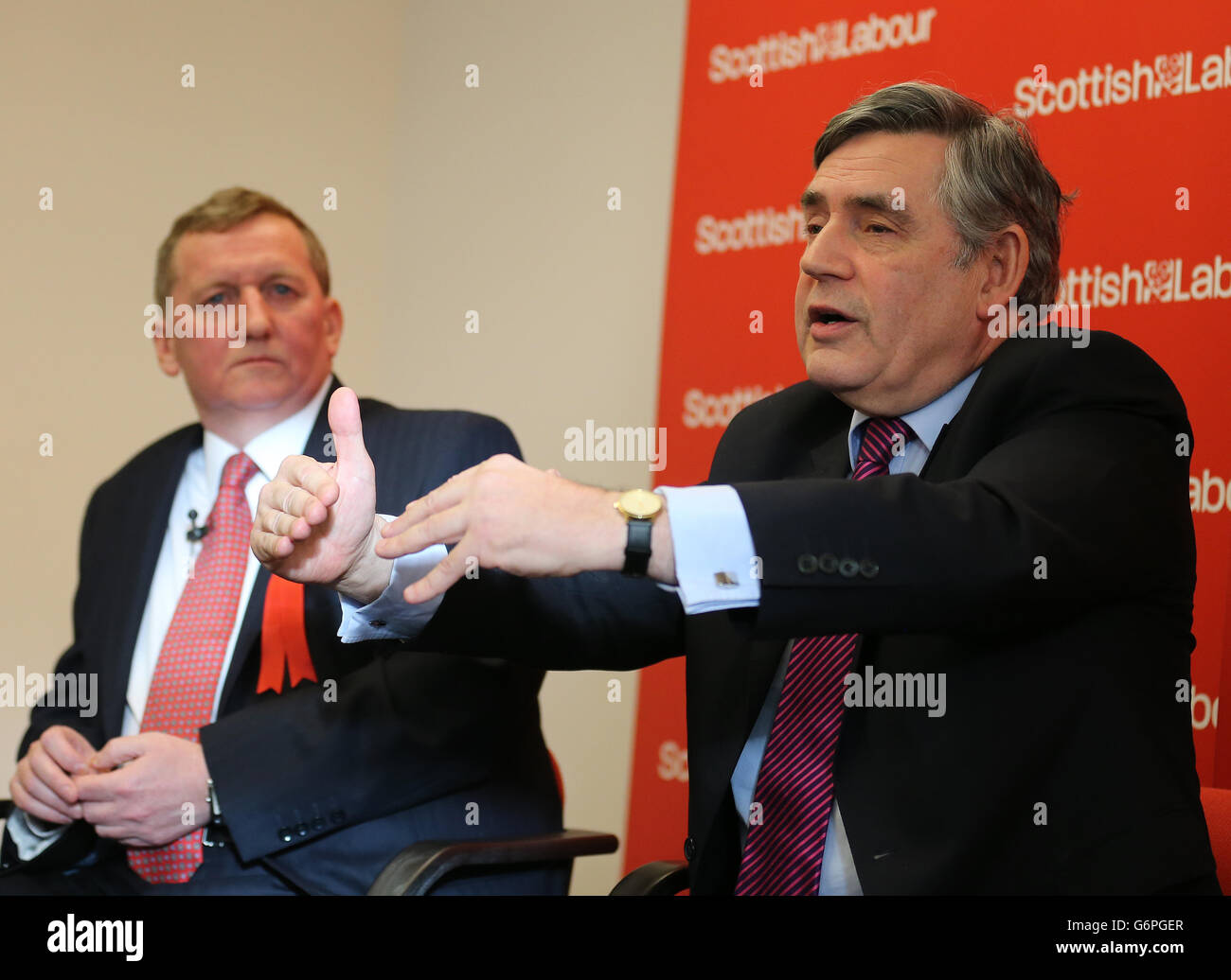 Former Prime Minister Gordon Brown with candidate Alex Rowley (left) as ...