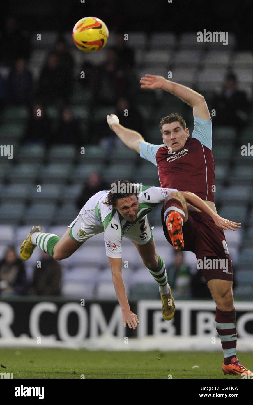 Yeovil towns luke ayling and burnleys sam vokes in action hi-res stock ...