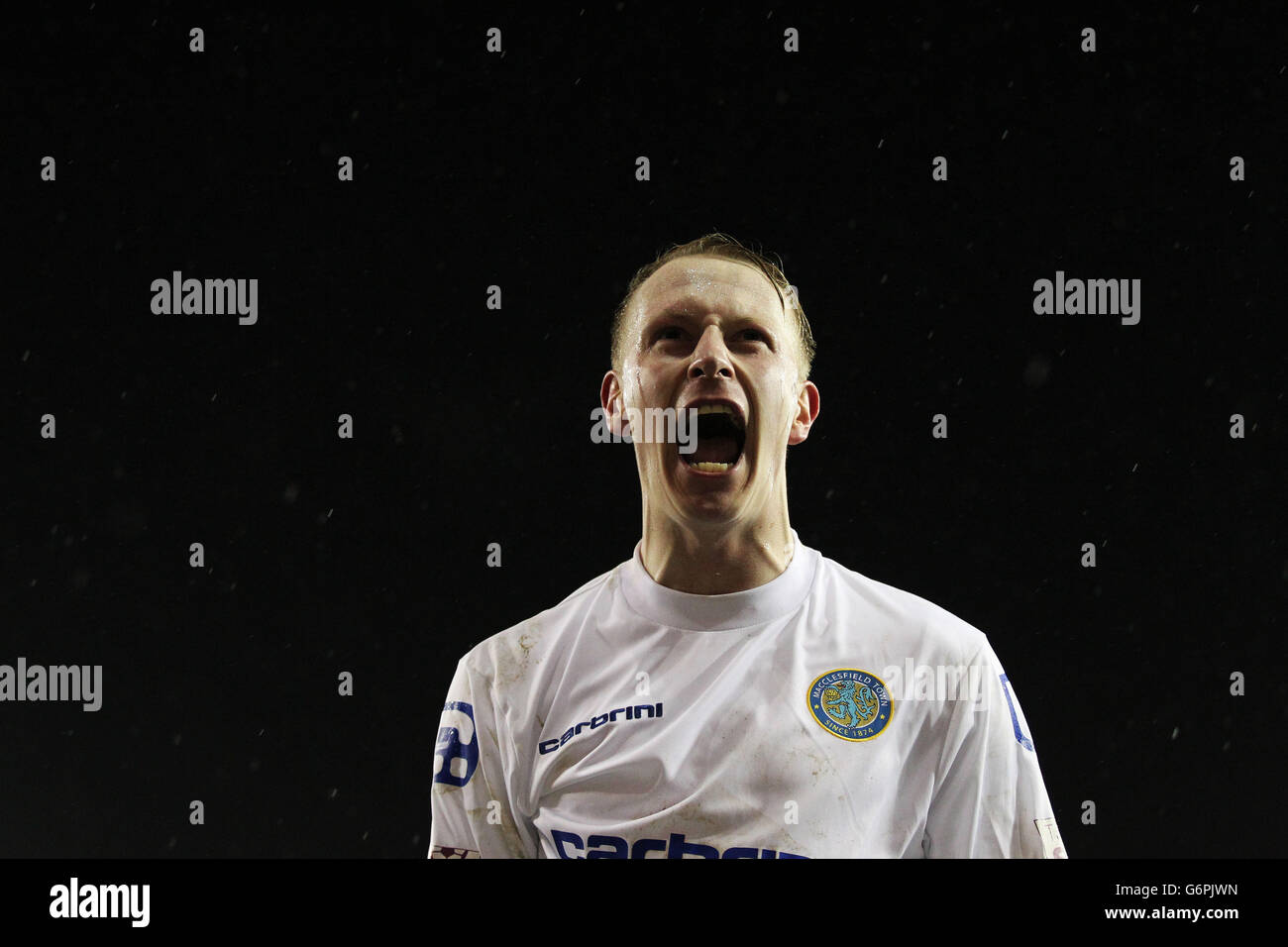 Macclesfield Town's Scott Bowden celebrates the equalising goal during ...