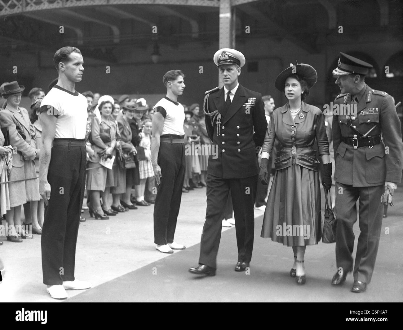H.R.H. Princess Elizabeth and Lieutenant Philip Mountbatten inspect the ...