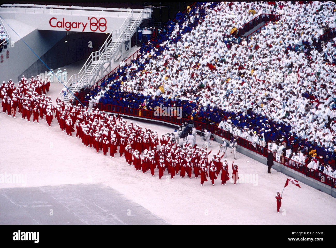 Team Canada marching in the Opening ceremonies at the 1988 Olympic ...